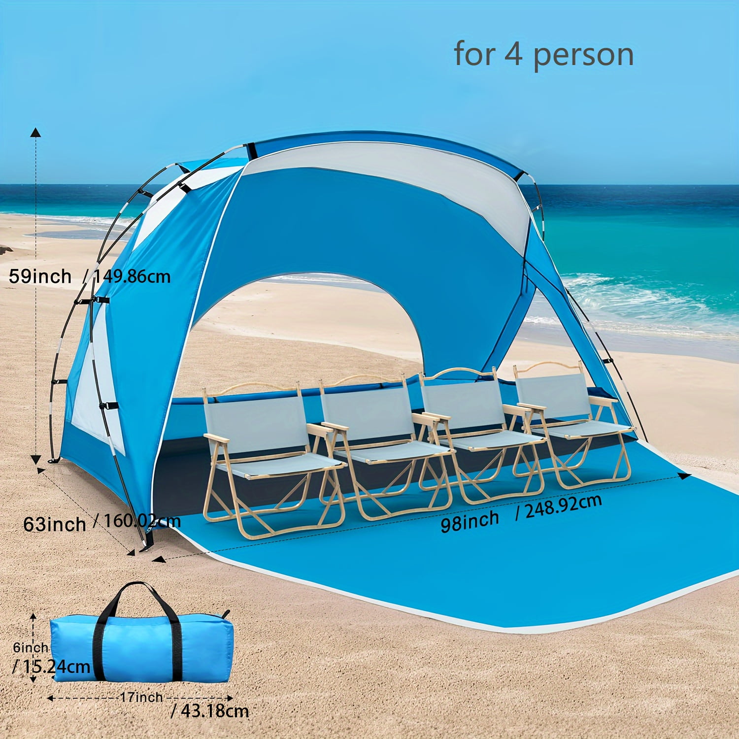 Beach Tent, Beach Canopy Shade Tent with UPF 50+UV Protection for 4-6 ...