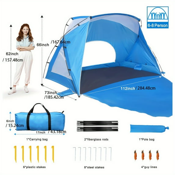 Beach Tent, Beach Canopy Shade Tent with UPF 50+UV Protection for 4-6 ...