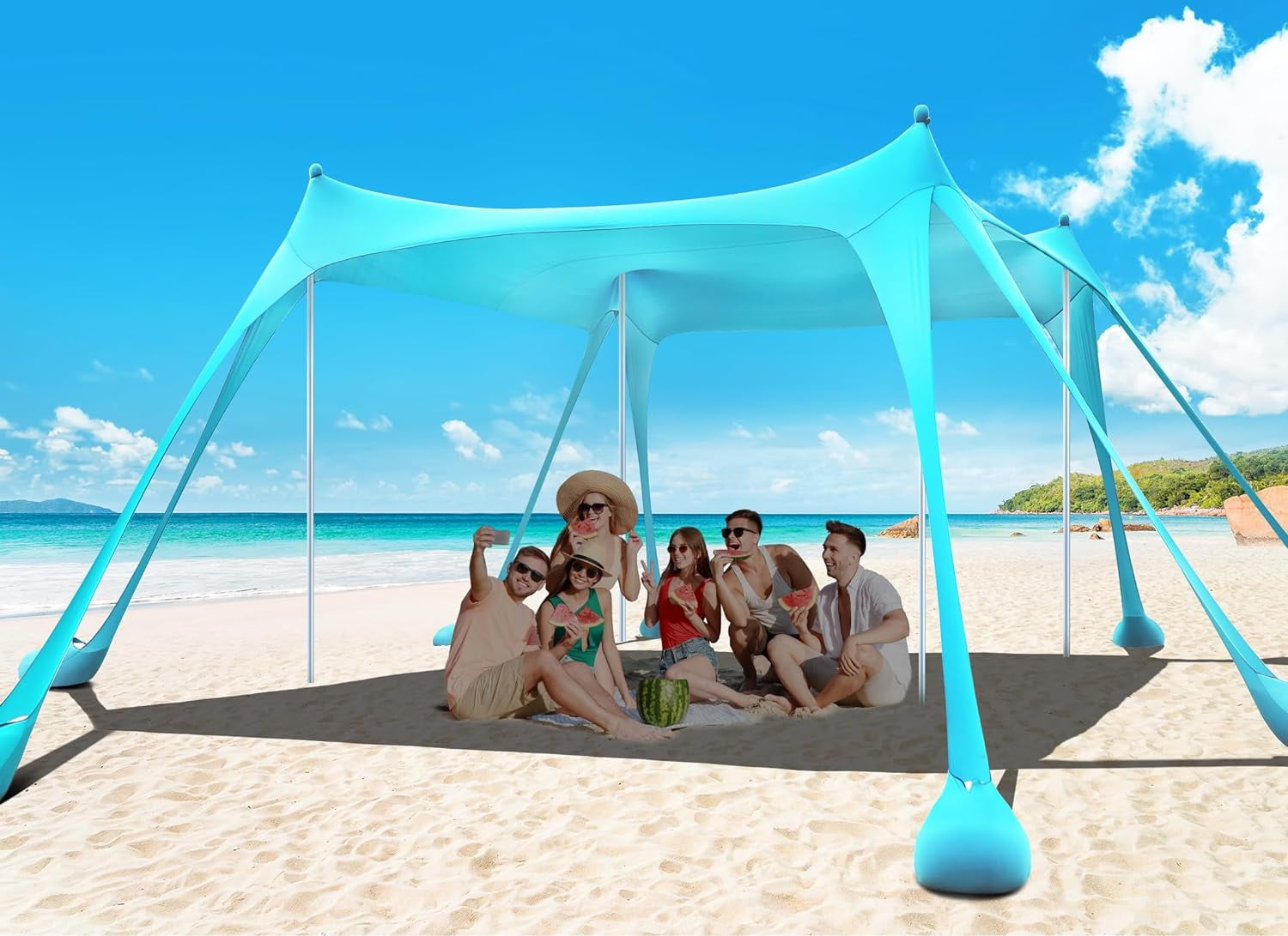Beach Tent, Camping Sun Shelter UPF50+ with 8 Sandbags, Sand Shovels ...