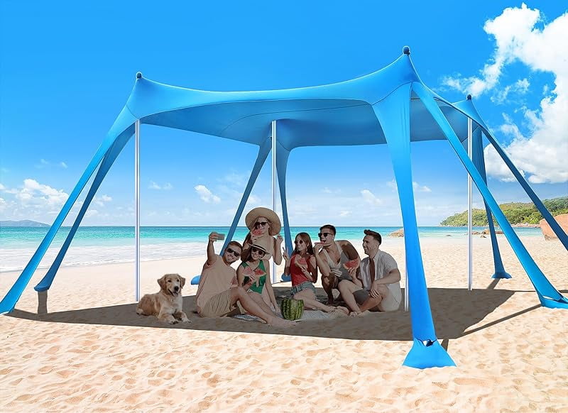 Beach Tent, Camping Sun Shelter UPF50+ with 8 Sandbags, Sand Shovels ...