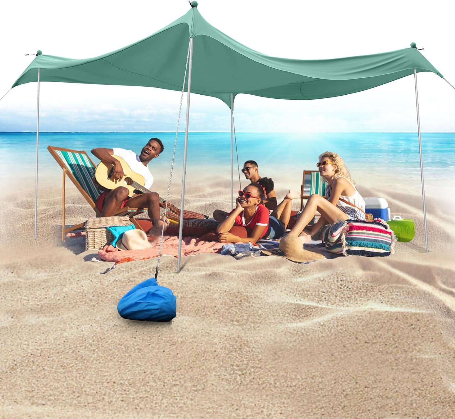 Beach Tent Beach Canopy, 10×10FT with 4 Aluminum Poles Beach Shade ...