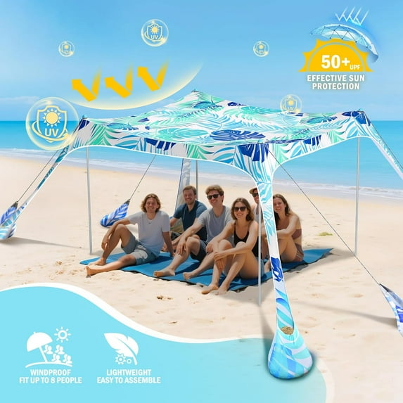 Beach Tent Canopy with UPF50+ Protection, Outdoor Large Beach Sun Shade ...