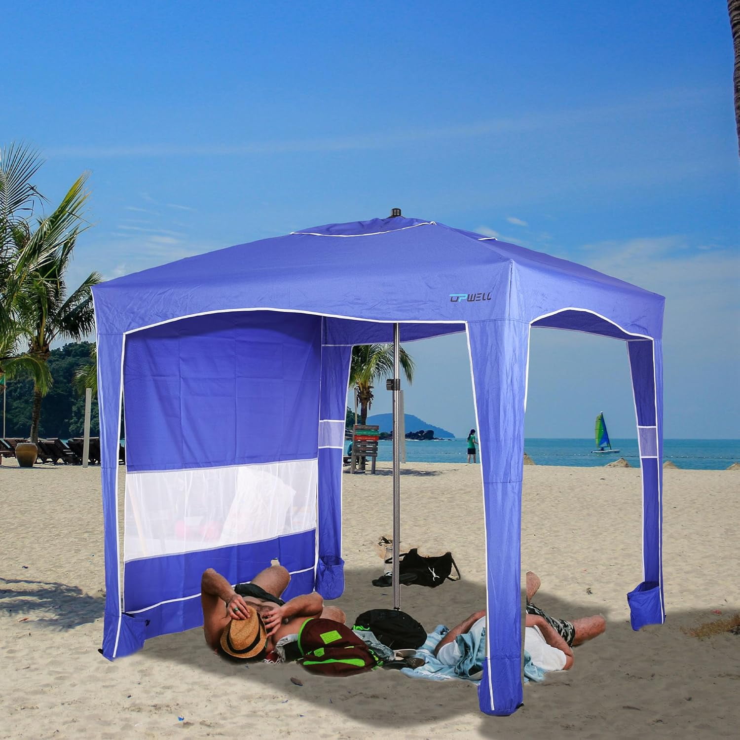 Beach Tent Easy Set Up Canopy Sun Shelter Cool Cabana Shade with U PF ...