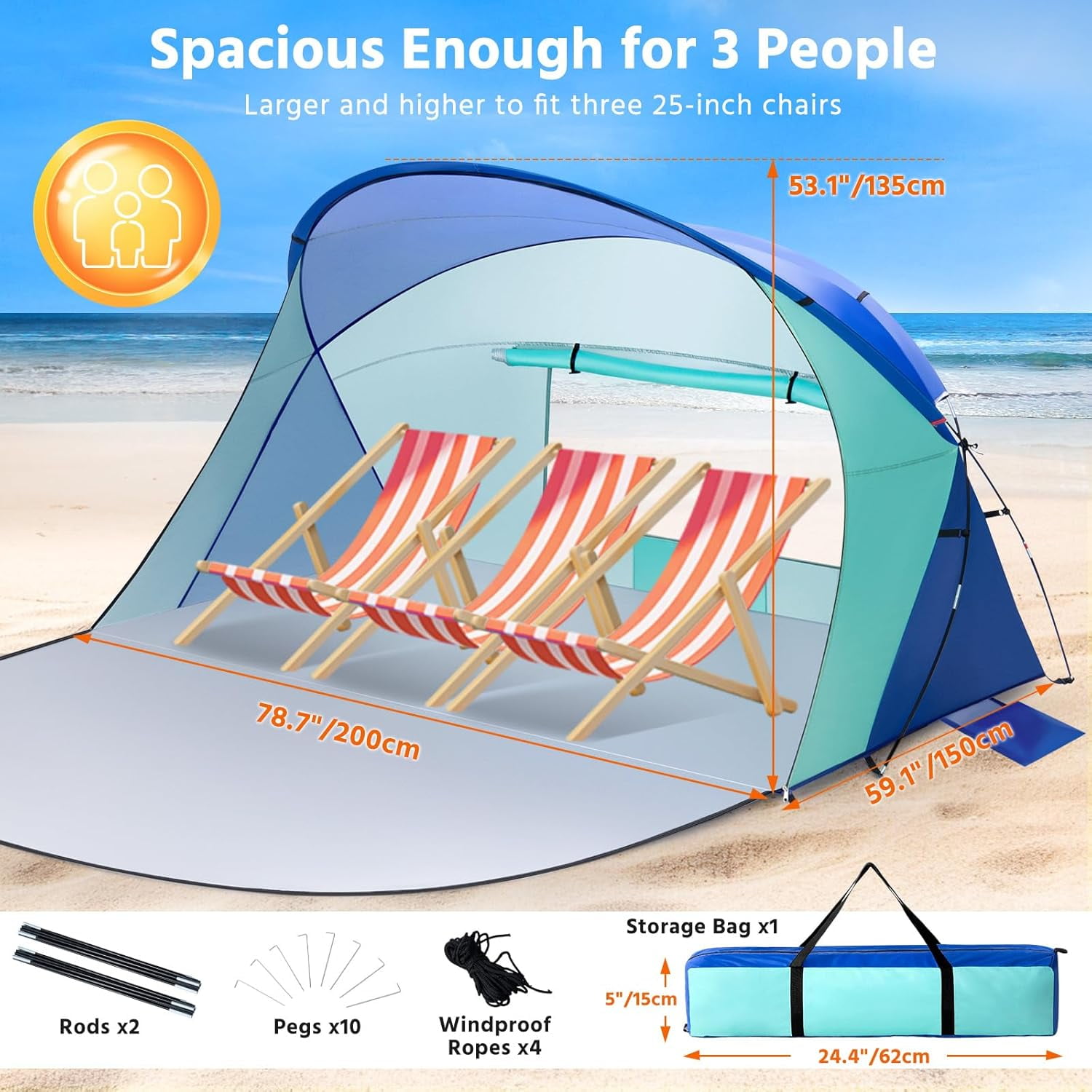 Beach Tent Shelter for 2 People, Portable Outdoor Canopy for Family ...