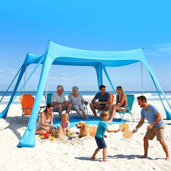 Beach Tent Sun Shelter - 10x10FT Beach Shade Canopy UPF50+ Protection ...