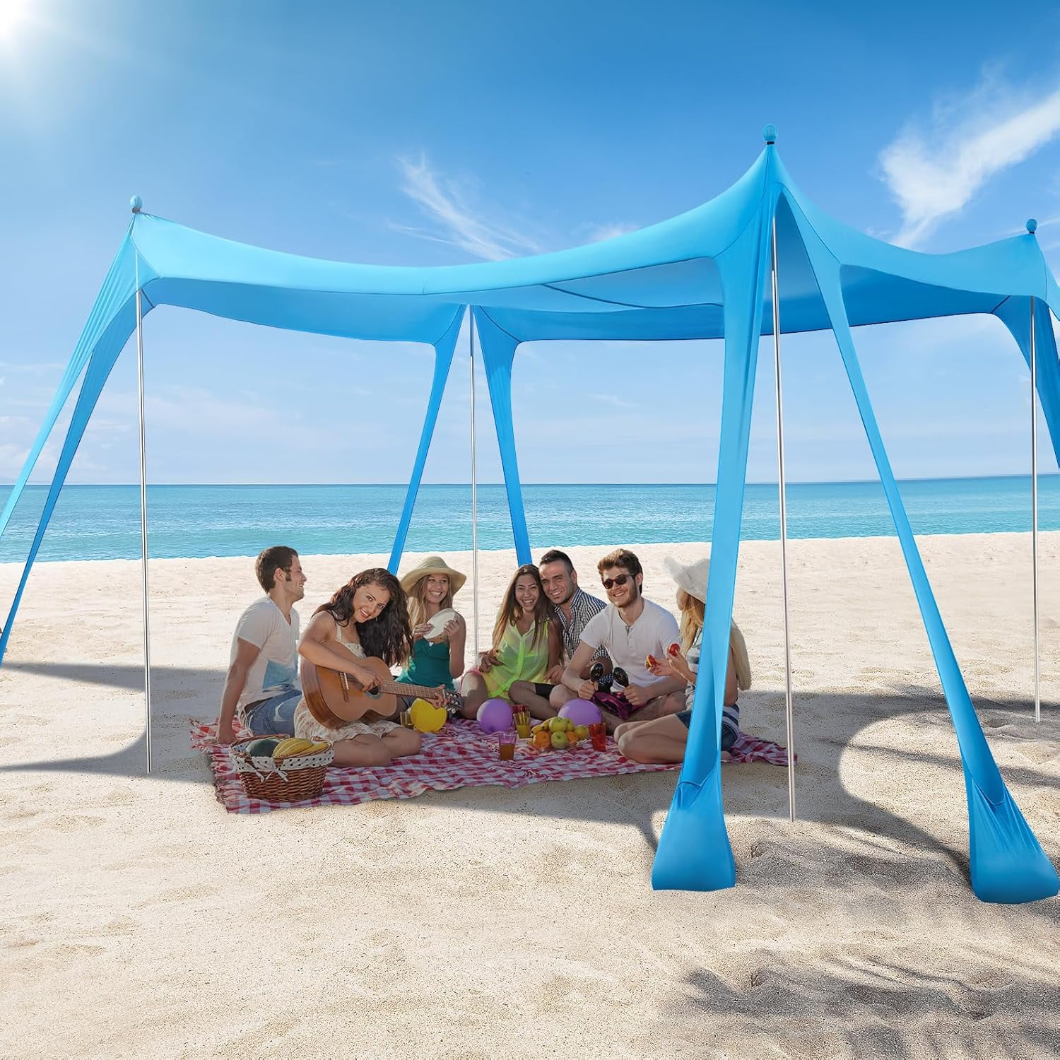 Beach Tent Sun Shelter, Beach Shade Canopy UPF50+, 10x10ft Canopy Tent ...