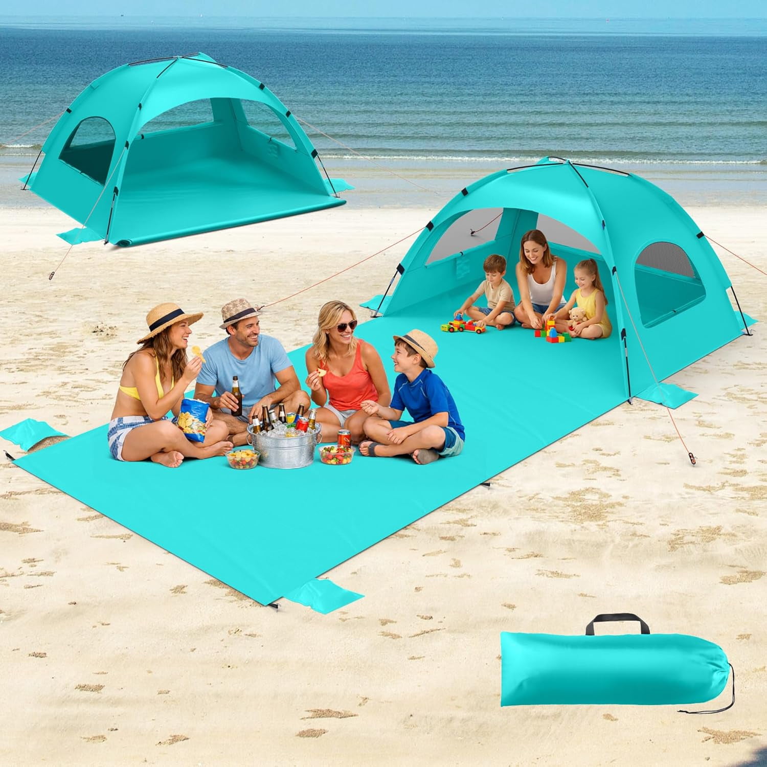 Beach Tent Sun Shelter with Extended Sand Mat 114×82inch，UPF 50 ...