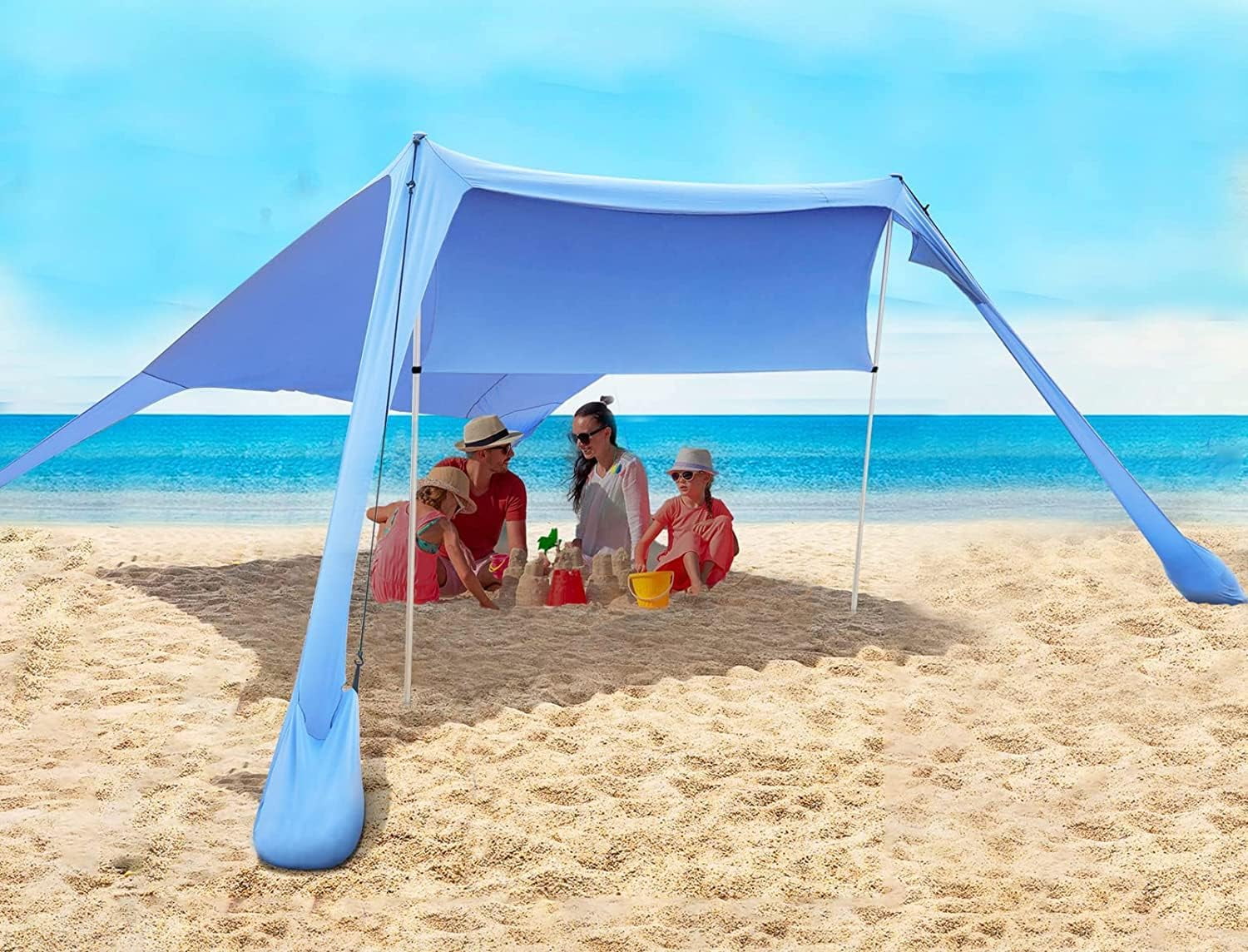 Beach Tent Sun Shelter, Portable Beach Shade Canopy UPF50+ with ...