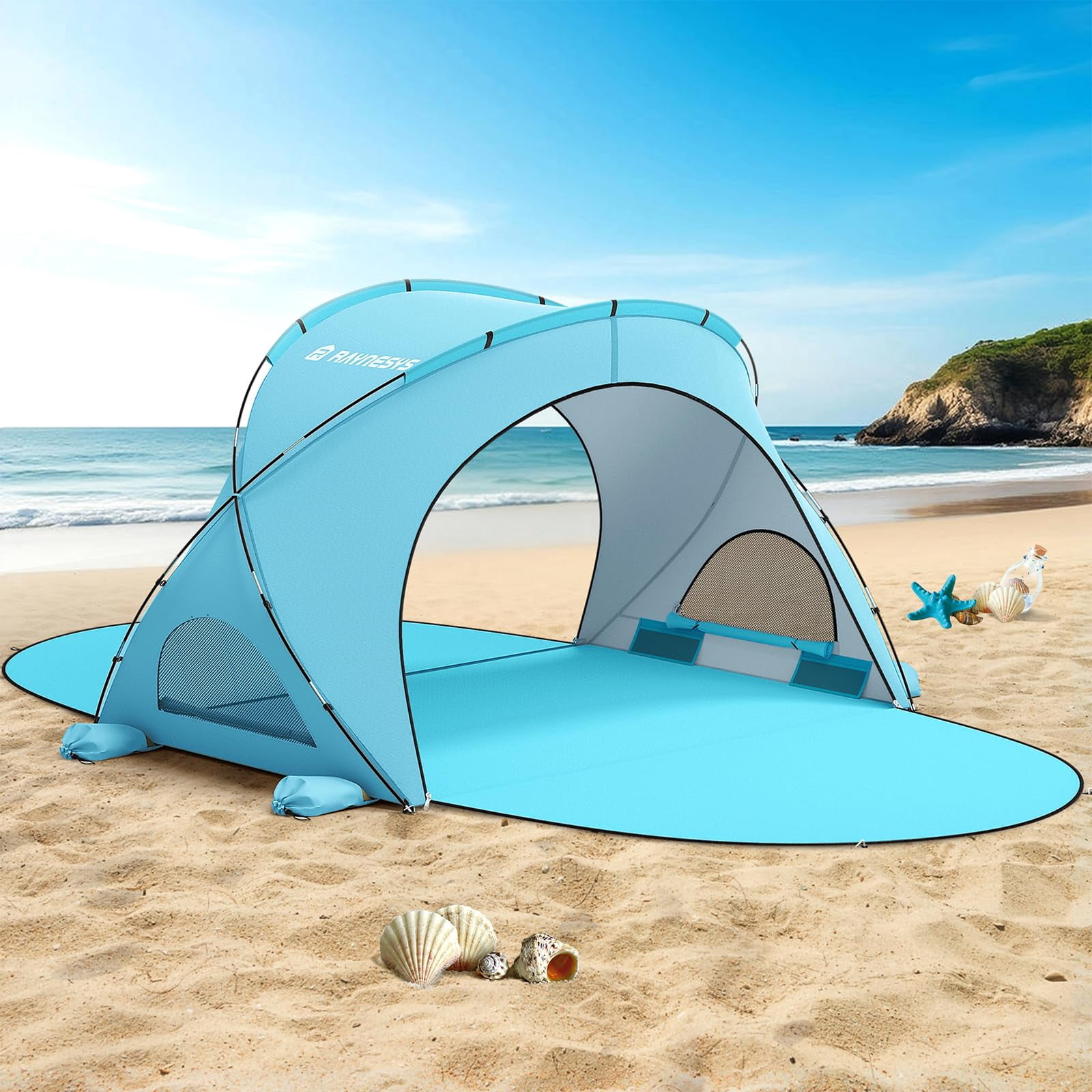 Beach Tent Sun Shelter Shade With Upf50+ Uv Protection For 1-3 Person ...