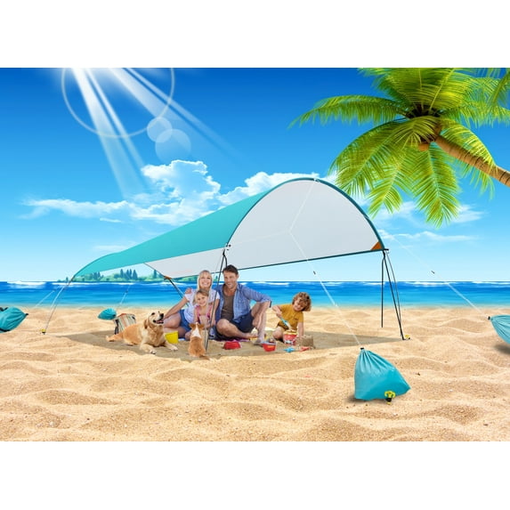 Beach Tent UPF50+ Sun Shade Canopy Angle Adjustable, Portable Beach ...