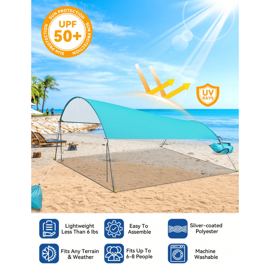 Beach Tent UPF50+ Sun Shade Canopy Angle Adjustable, Portable Beach ...