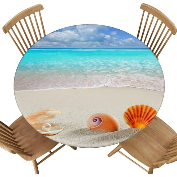 Beach Texture Background Round Tablecloth Fitted with Elastic Edge ...