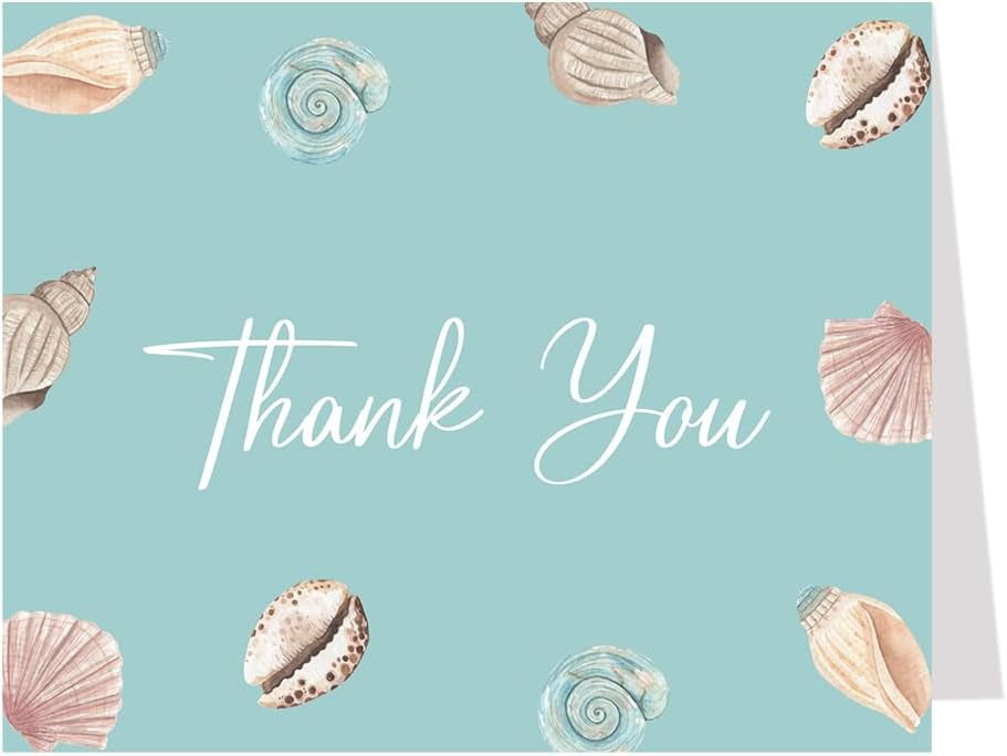 Beach Thank You Cards With Envelopes Bridal Wedding Shower Shell Themed ...