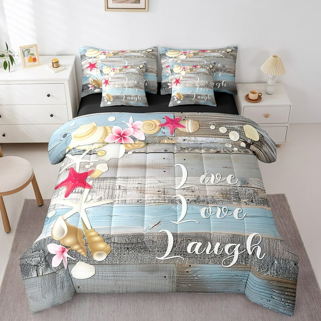 Beach Theme Bedding King Size 7 Pieces Starfish Seashell Comforter Set, Coastal Farmhouse ...