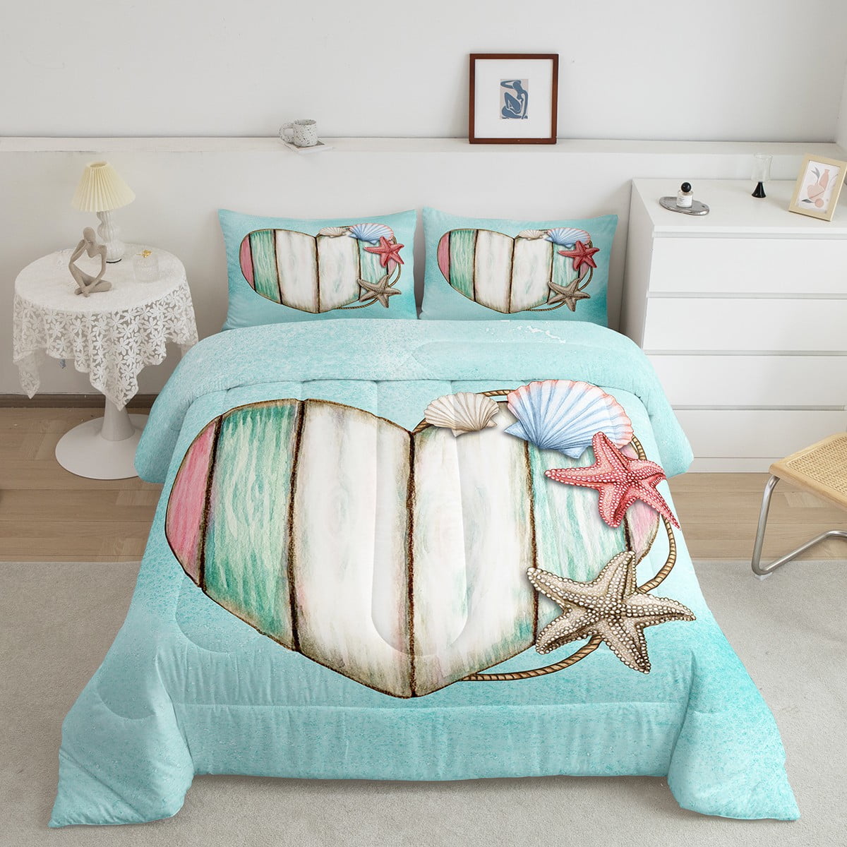 Beach Theme Comforter Set Full Size, Cute Starfish Shell Bedding Set ...