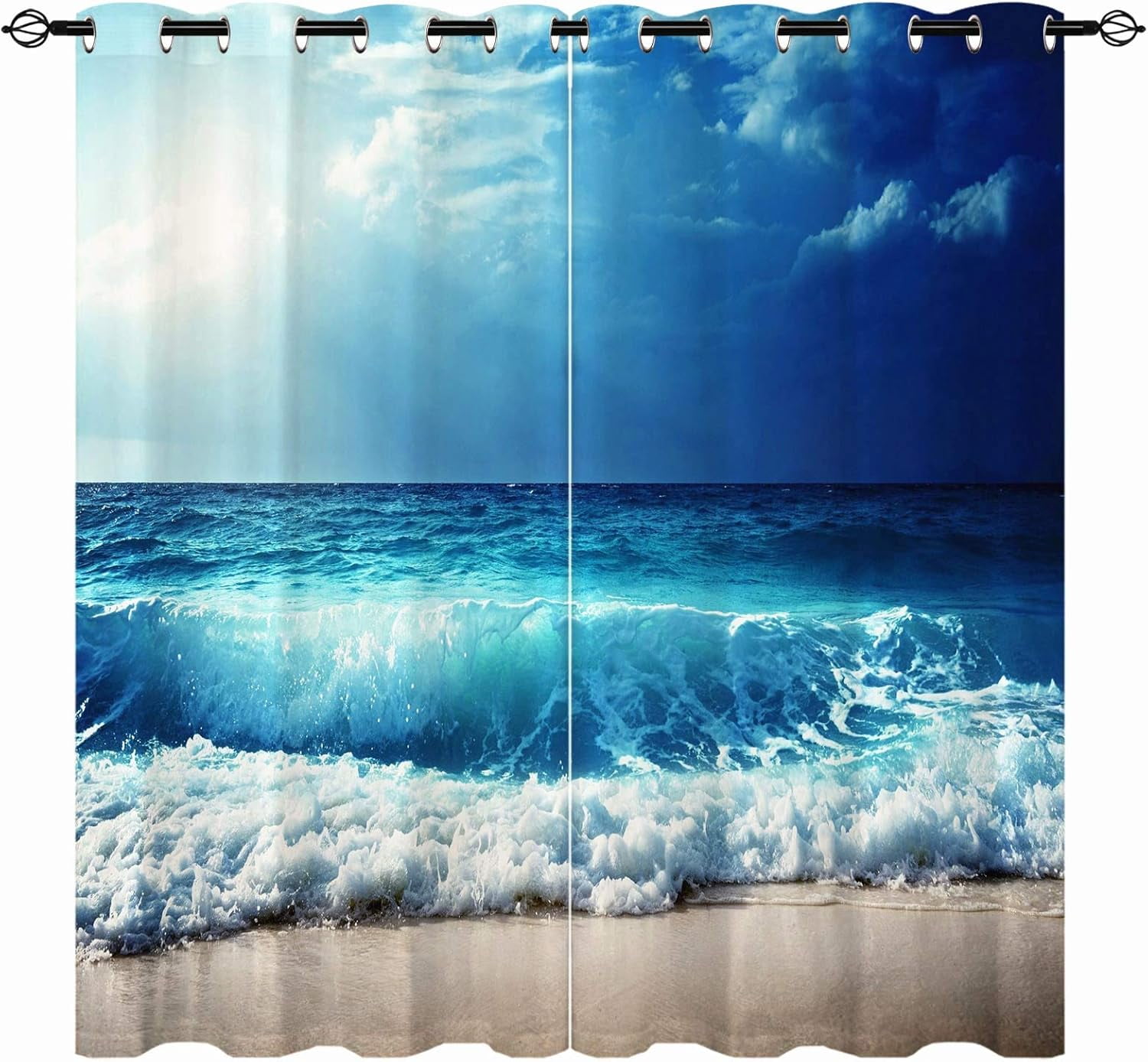 Beach Theme Curtains, Ocean Tropical Summer Hawaiian Blue Sea Waves ...