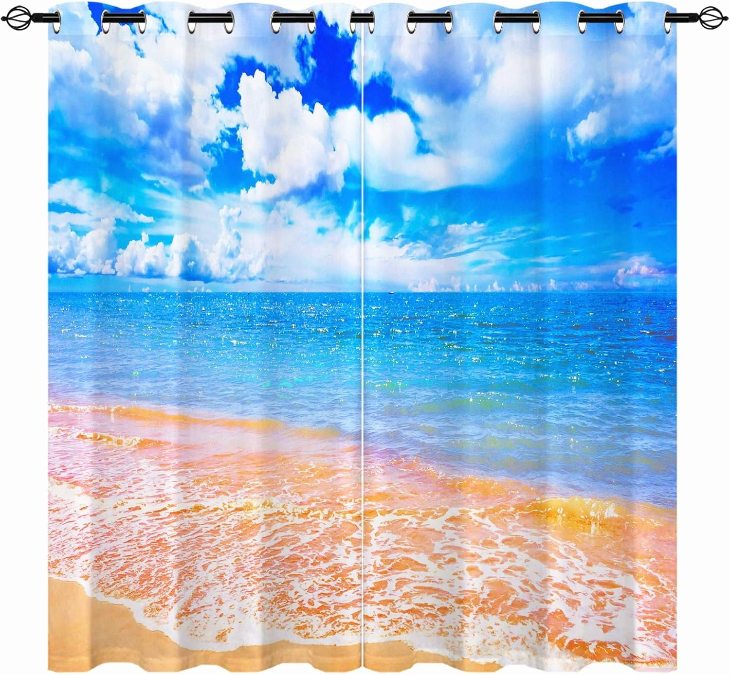 Beach Theme Curtains, Ocean Tropical Summer Hawaiian Sea Waves Landscape Print Pattern ...