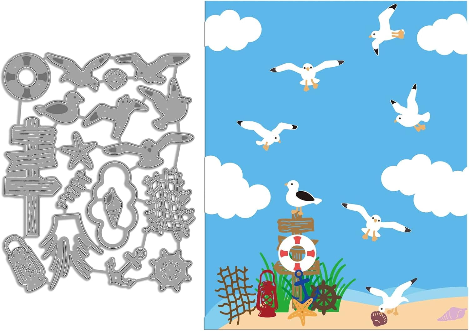 Beach Theme Die-Cuts Set Seagull Seashell Conch Cutting Dies for DIY ...