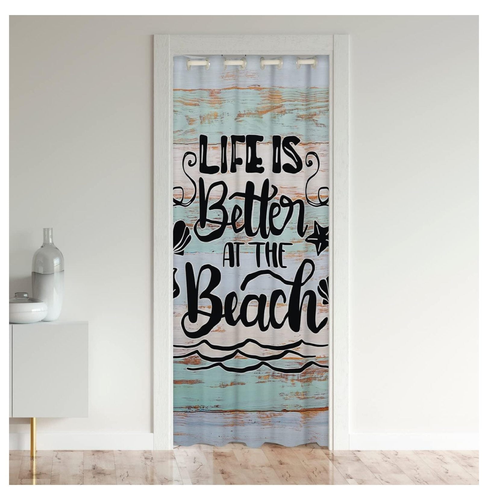 Beach Theme Door Curtain for Youth Adult,Farmhouse Wooden Board Print ...