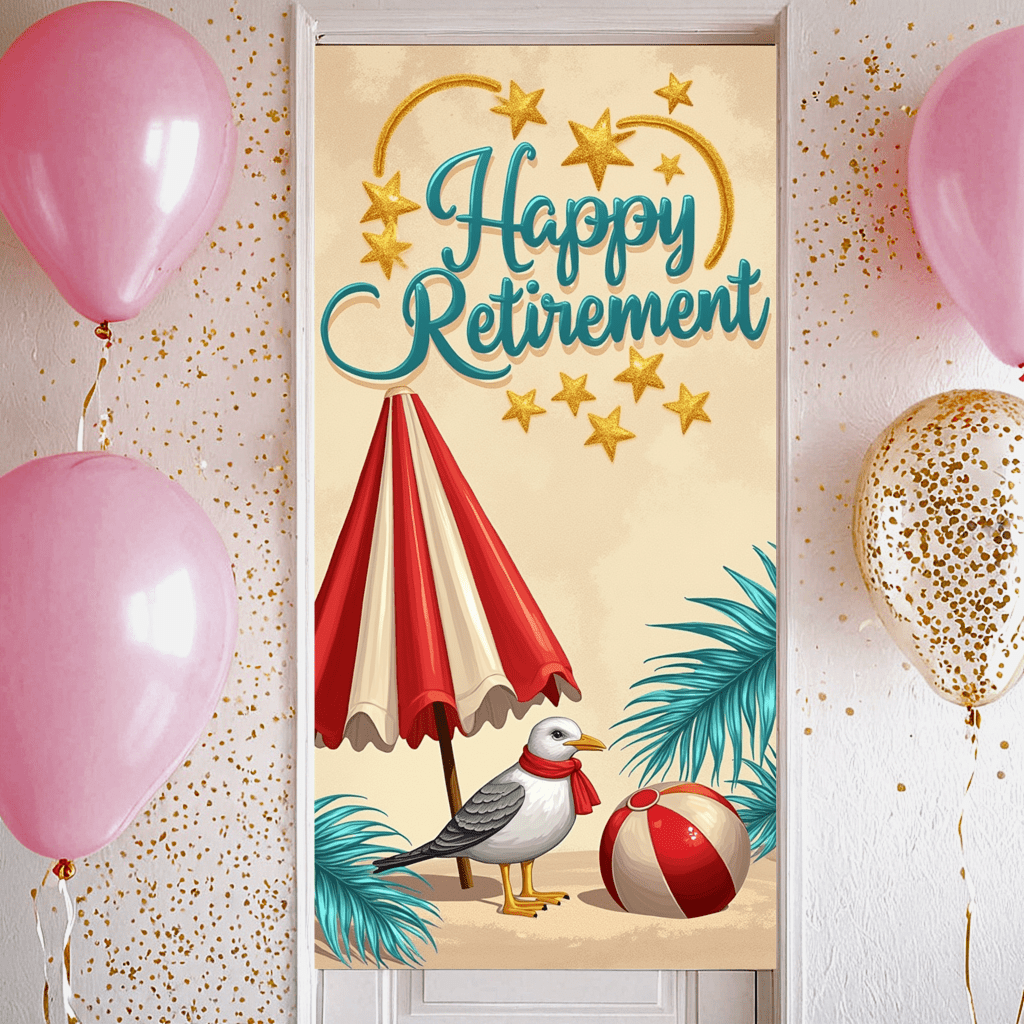 Beach Theme Happy Retirement Banner for Party Celebration Indoor ...