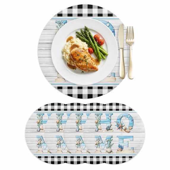 Beach Theme Home Leather Placemats Set of 4, 15 Inch, Retro Shell ...