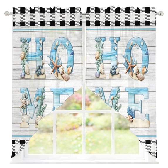 Beach Theme Home Sheer Curtains Swag Valances for Windows Retro Shell ...