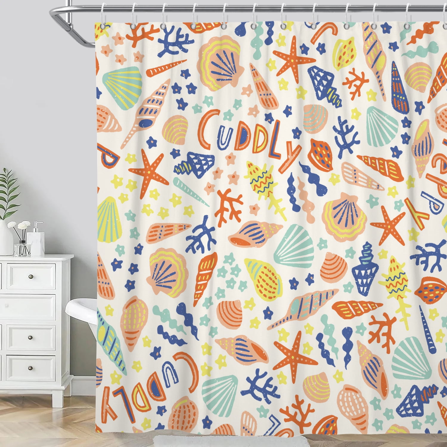 Beach Seashell Shower Curtain for Kids Bathroom, Nautical Ocean Coastal Fabric Curtain.72x72in ...