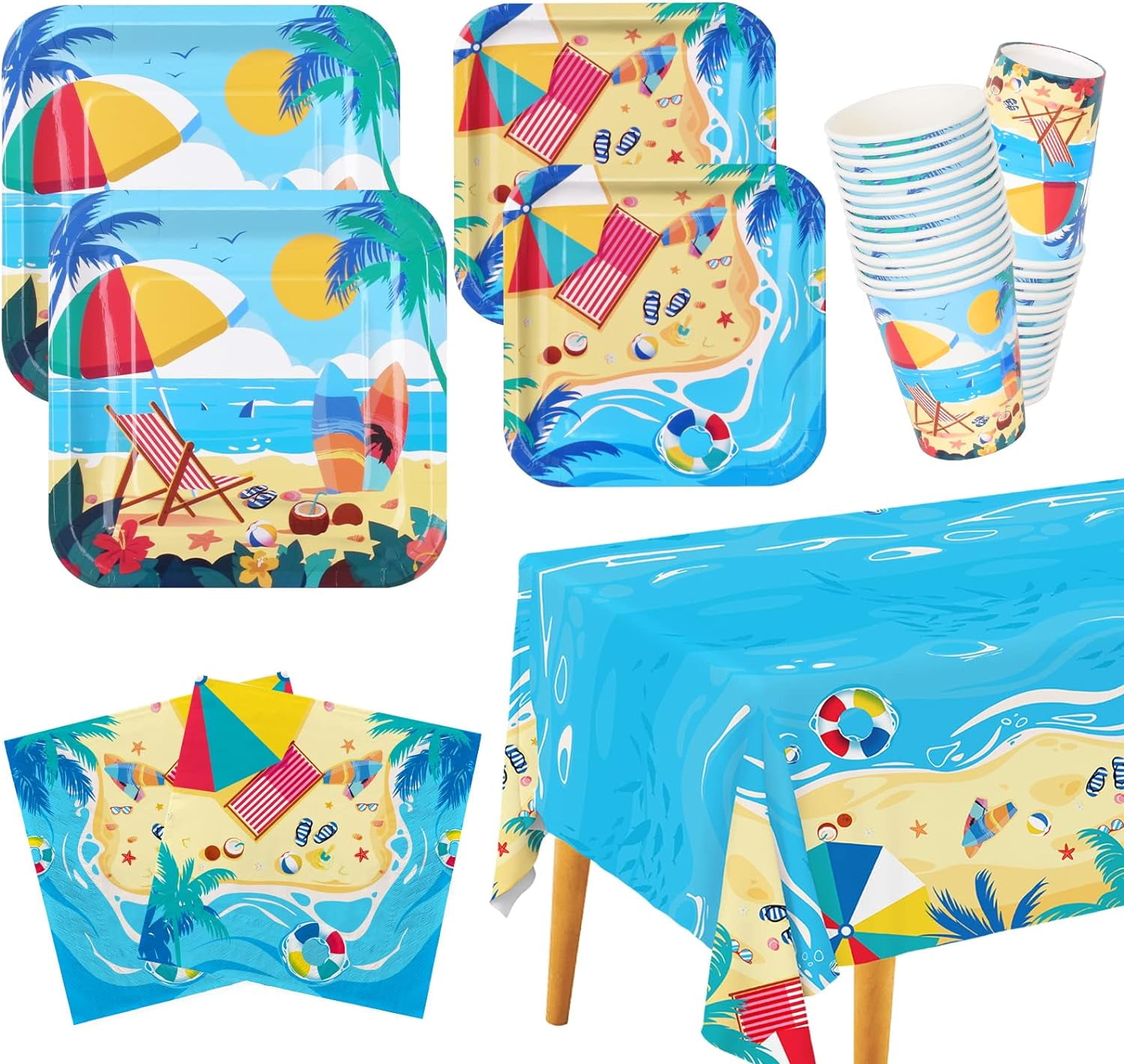 Beach Theme Party Supplies, Summer Pool Pack Includes: Paper Dinner ...