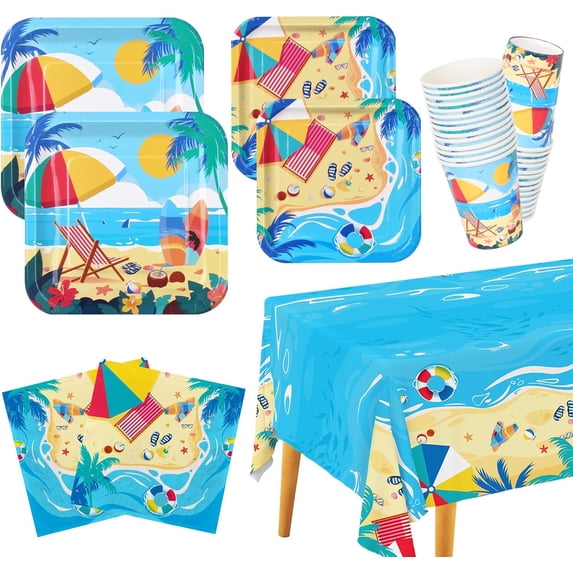 Beach Theme Party Supplies, Summer Pool Pack Includes: Paper Dinner ...
