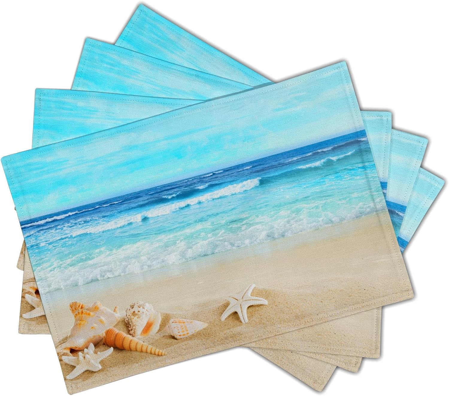 Beach Theme Placemats Set of 4 18" x 12", Summer Ocean Blue Coastal Sea ...