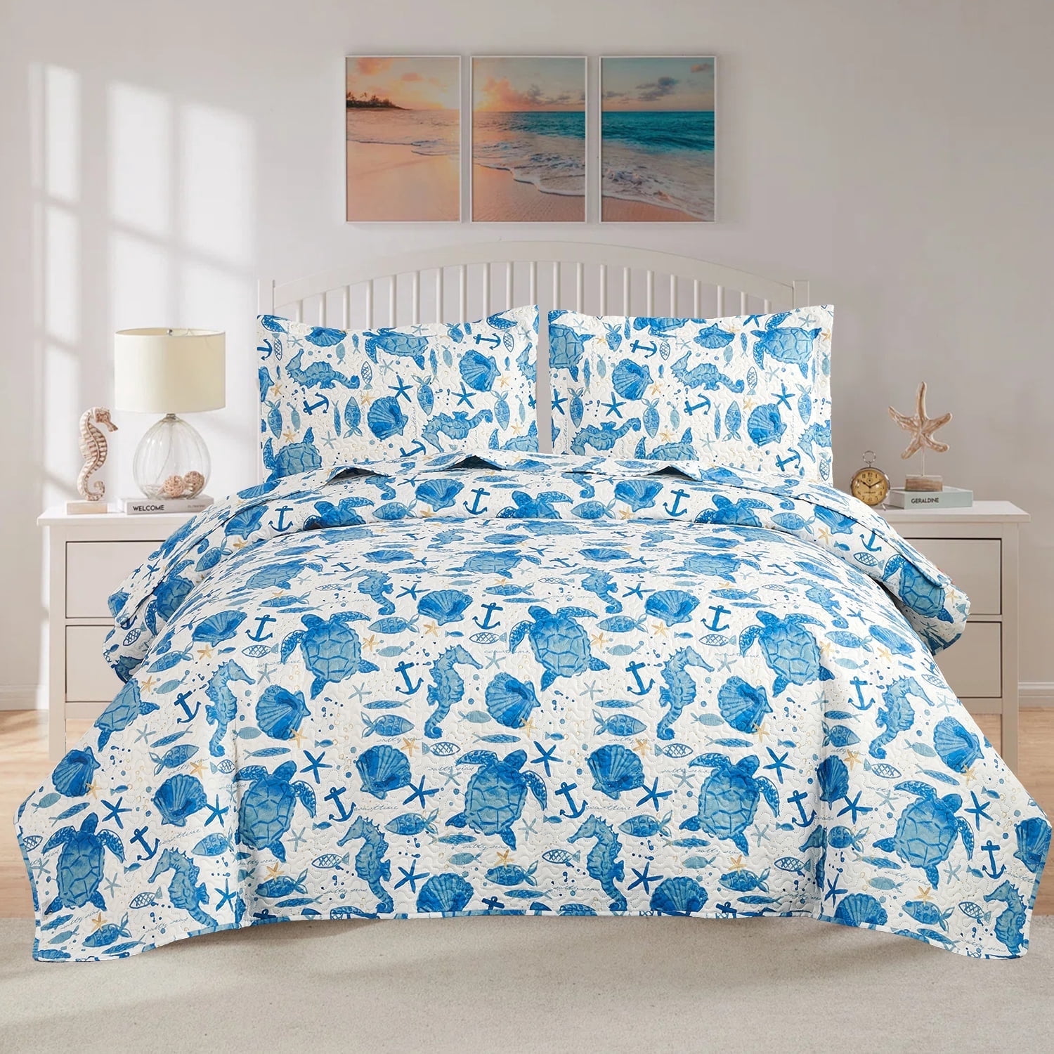 Kebury Beach Theme Quilts Bedding Set Queen Size Lightweight Patchwork ...