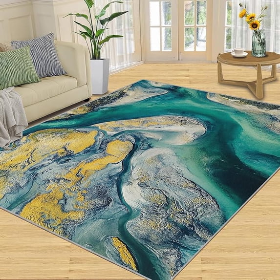 Beach Theme Rug, Turquoise Sea Area Rugs for Living Room, Natural ...