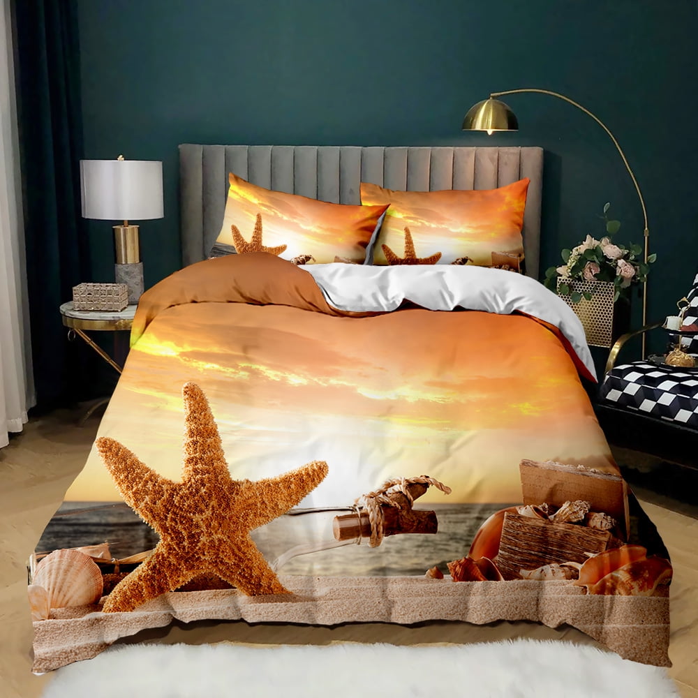 Beach Themed Bedding Set Blue Ocean Duvet Cover Set Seashell ...