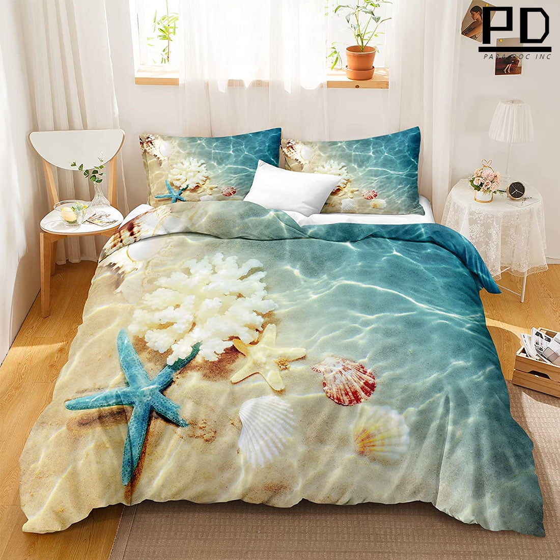 Beach Themed Bedding Set Blue Ocean Duvet Cover Set - Walmart.com