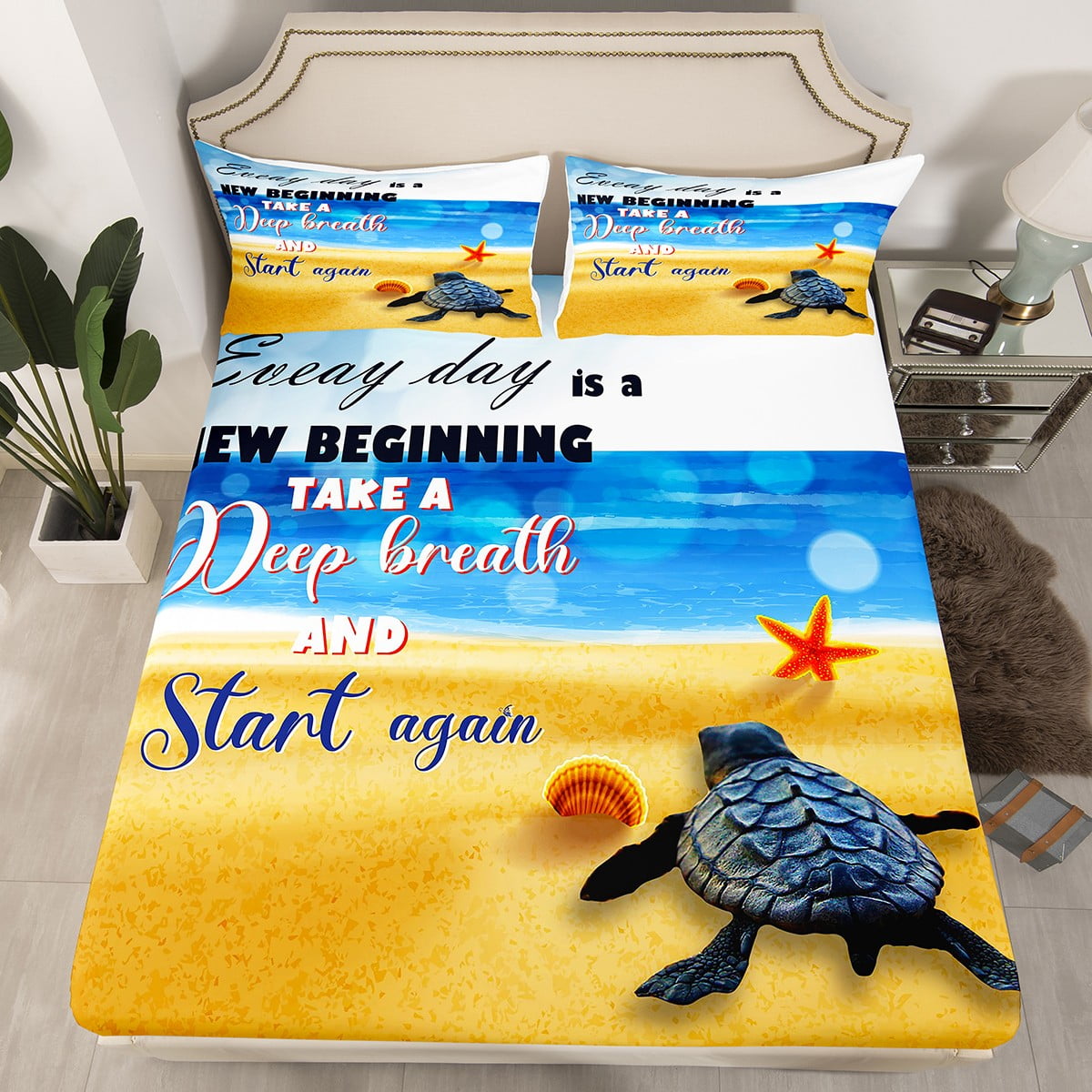 Beach Themed Bedding Sets Twin, Sea Turtle Tortoise Fitted Sheet Sea ...