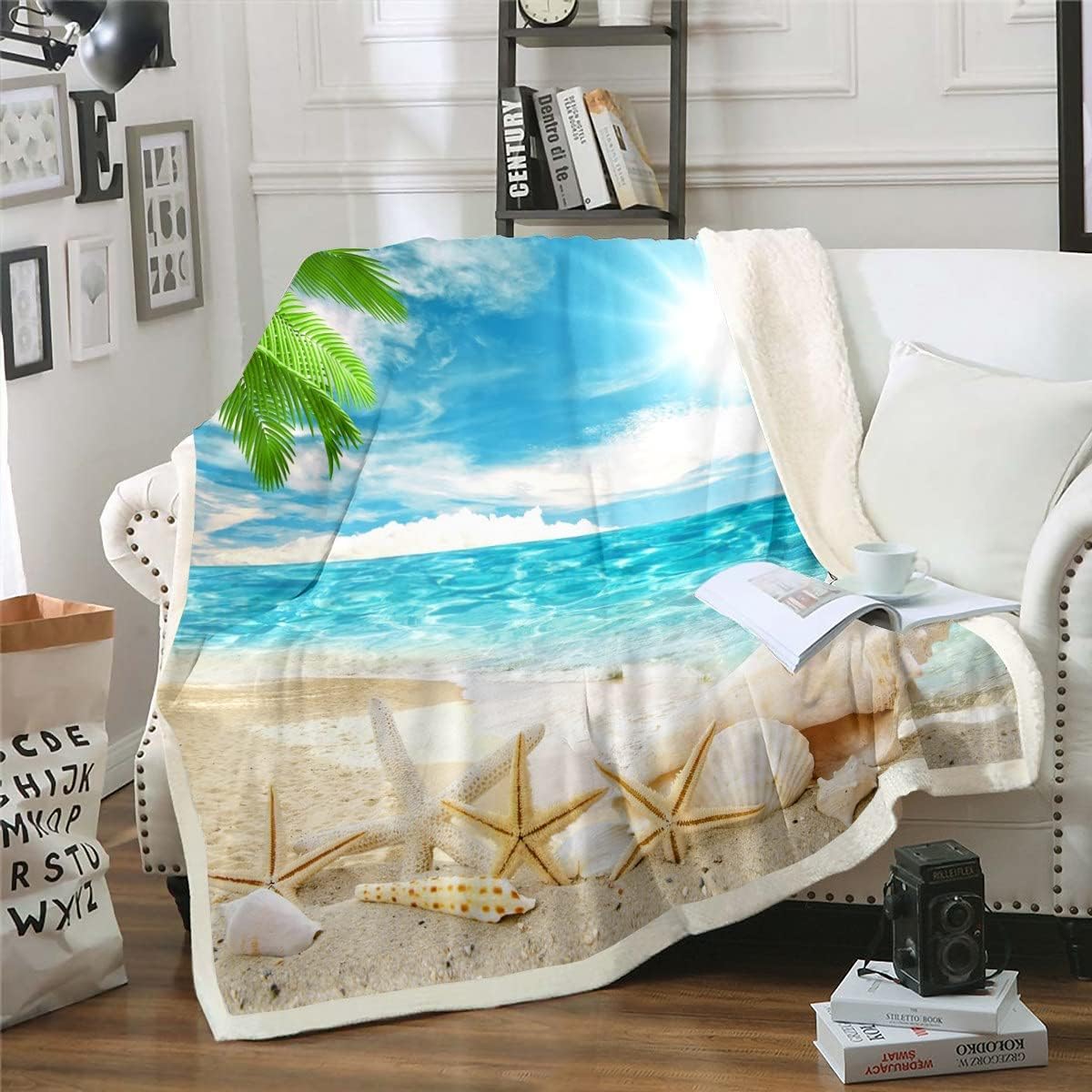 Beach Themed Blanket Blue Ocean Throw Blanket for Bed Couch Seashell ...