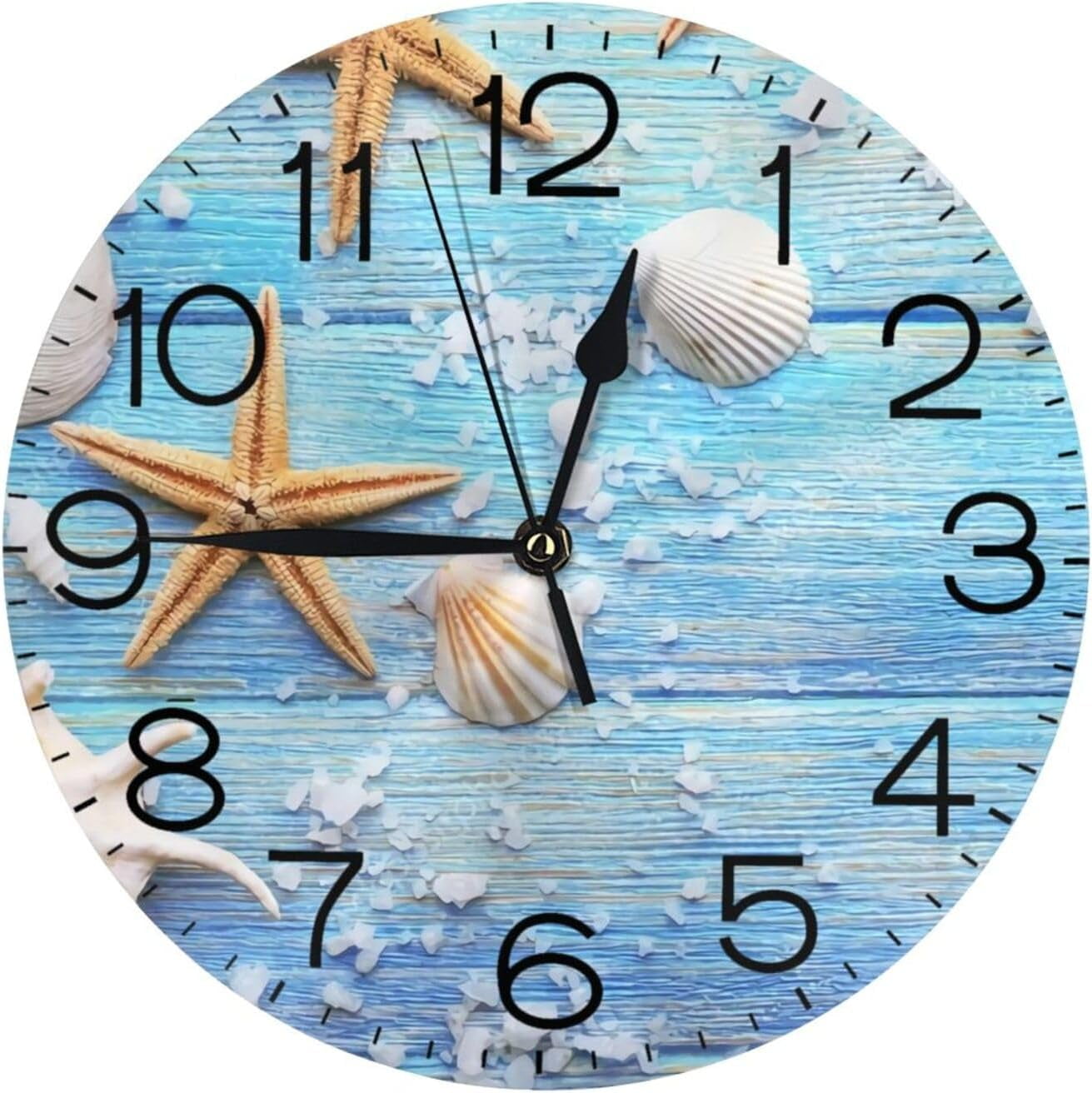 Beach Themed Blue Round Wall Clocks Battery Operated Silent Non-Ticking ...