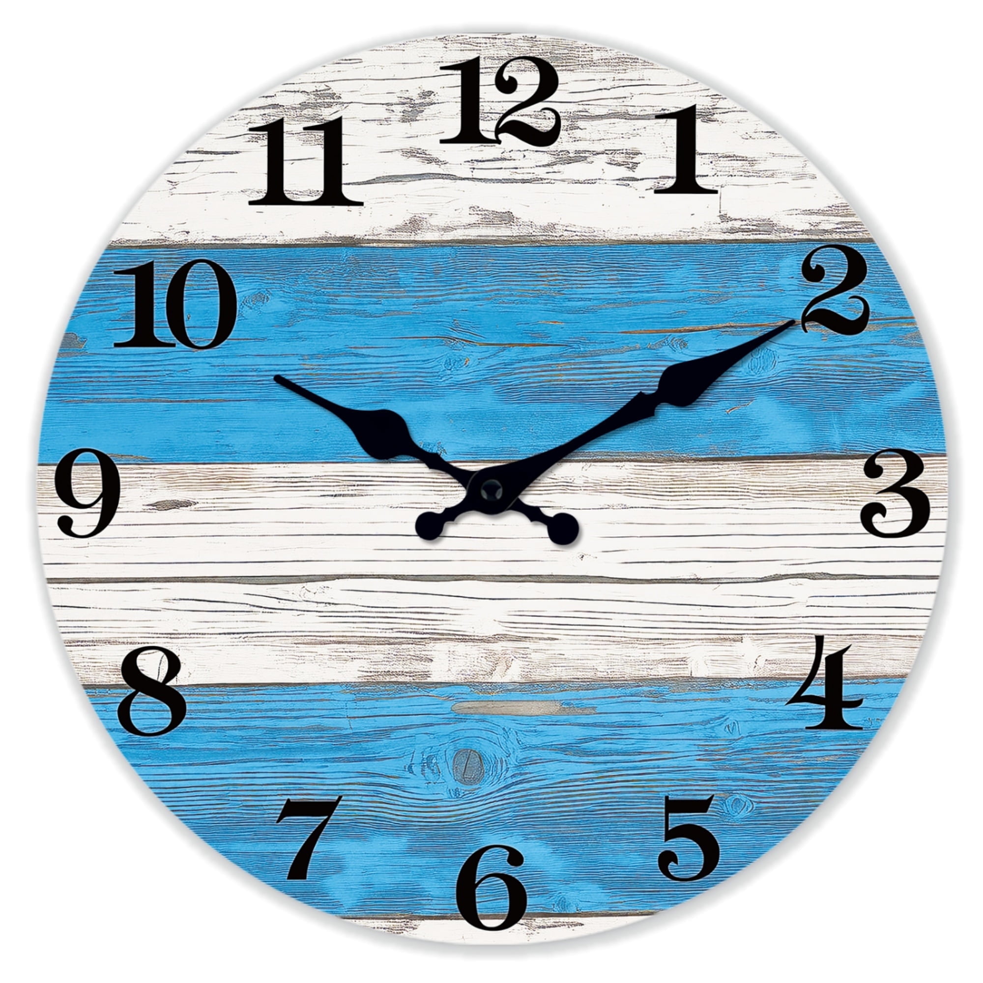 Beach Themed Blue Wall Clocks Battery Operated 14 inch Silent Coastal ...