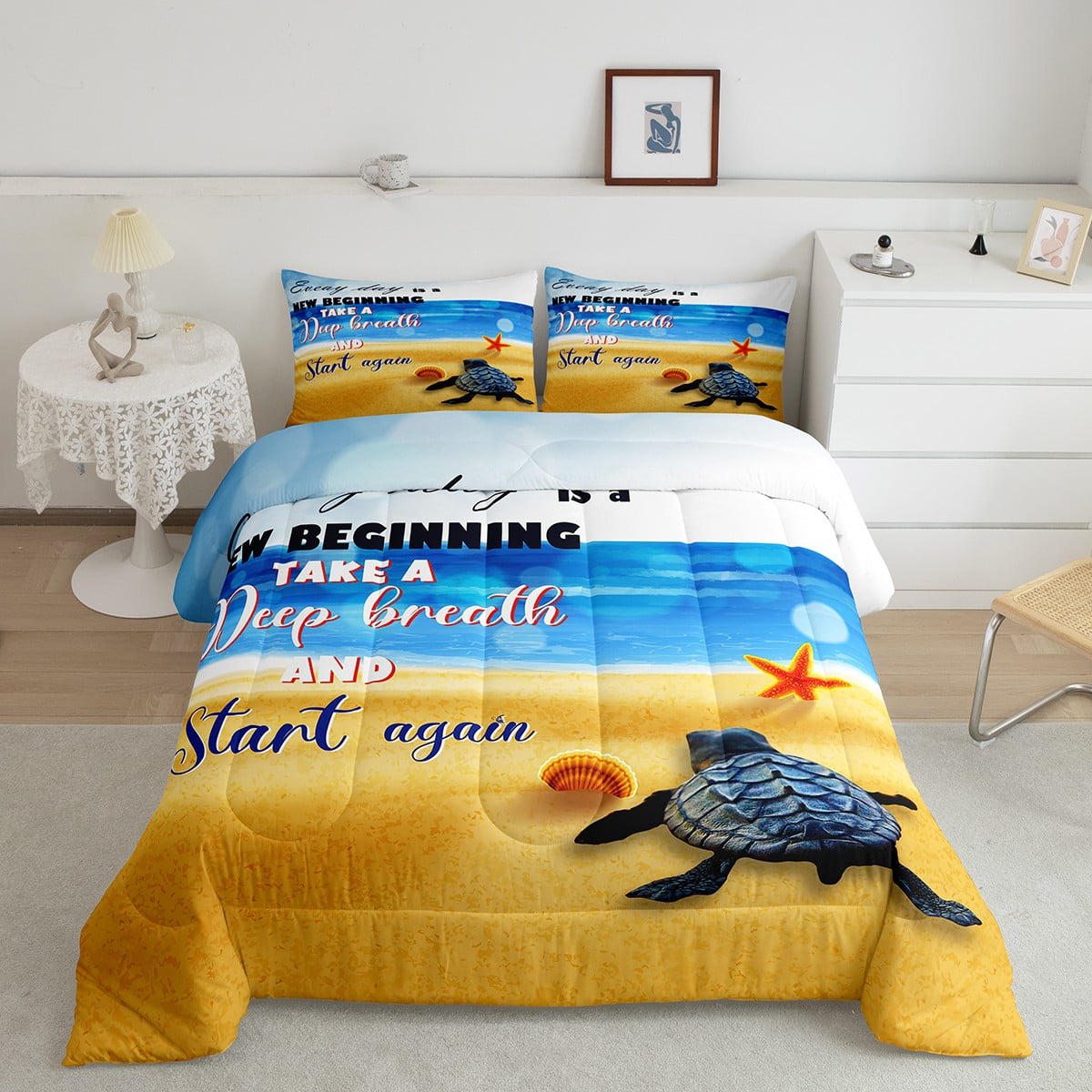Beach Themed Comfoter Sets King, Sea Turtle Tortoise Bedding Set Sea ...