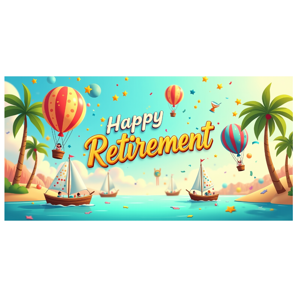Beach Themed Happy Retirement Backdrop Banner Party Decorations for ...
