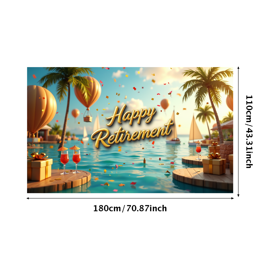 Beach Themed Happy Retirement Backdrop Banner Party Decorations for ...