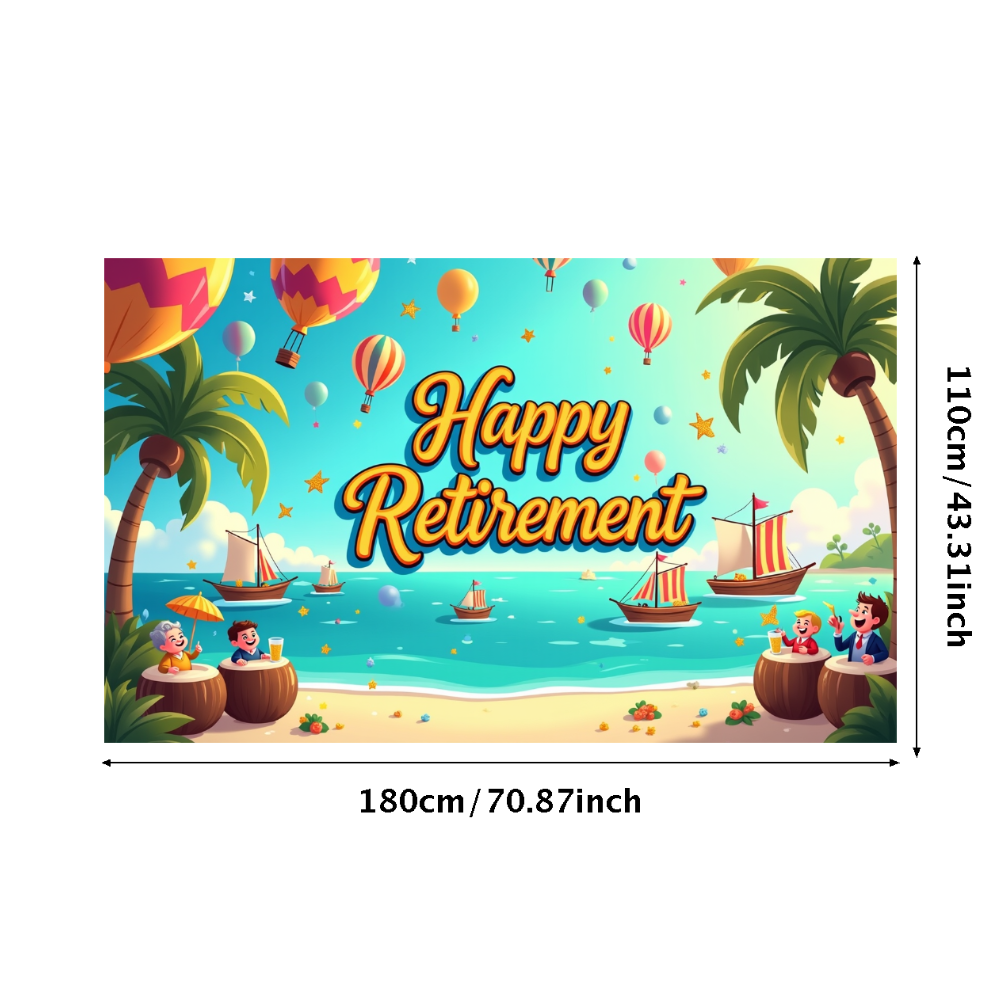 Beach Themed Happy Retirement Backdrop Banner Party Decorations for ...