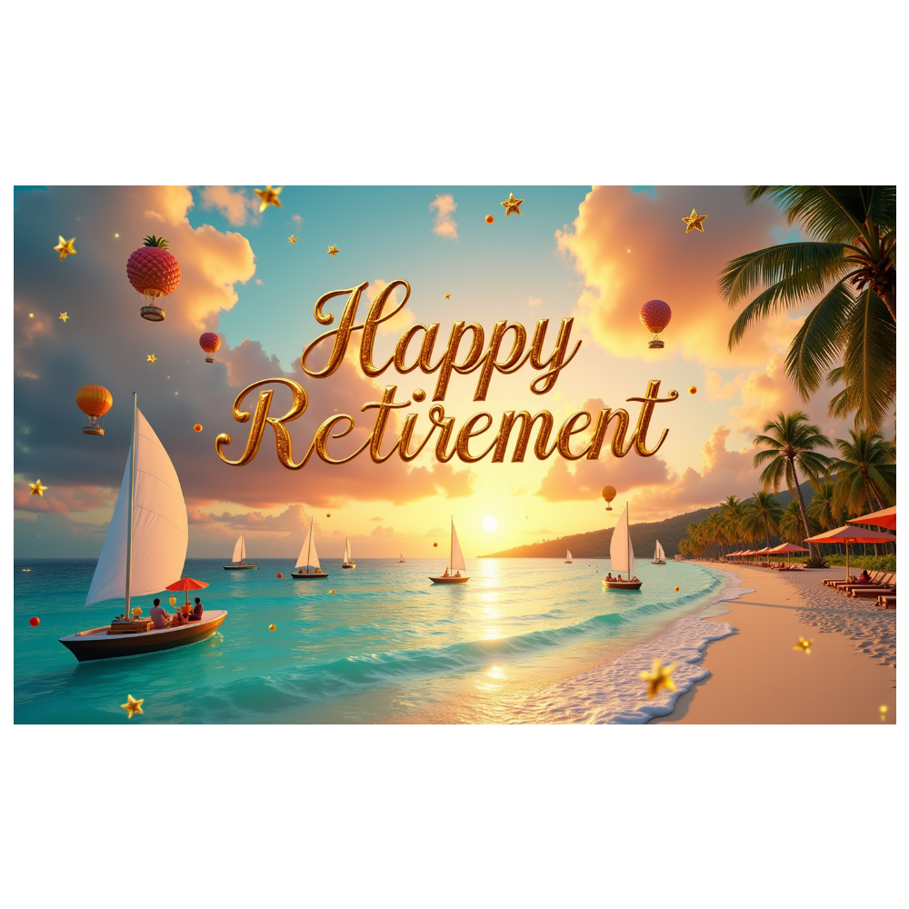 Beach Themed Happy Retirement Banner with Sailing Boats Balloons and ...