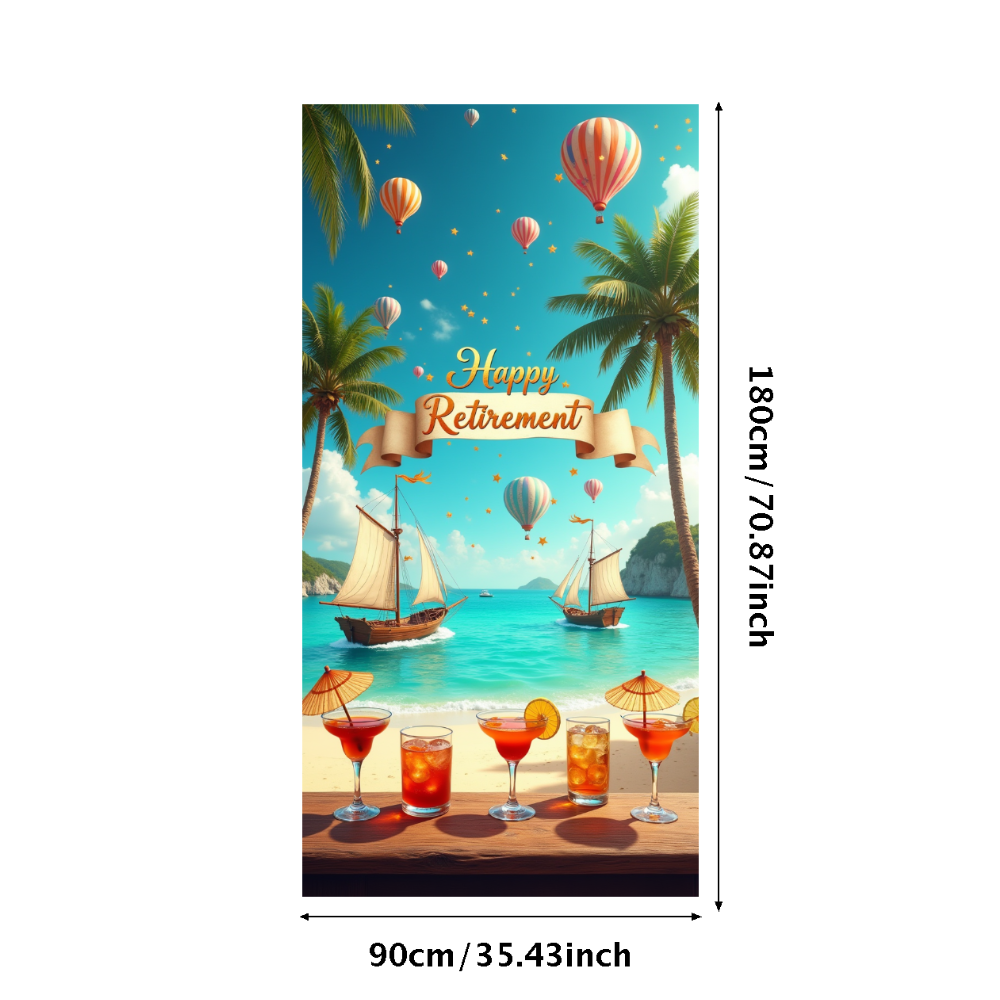 Beach Themed Happy Retirement Banner with Sailing Boats Balloons and ...