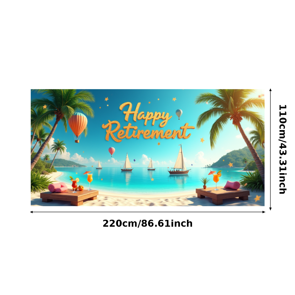 Beach Themed Happy Retirement Banner with Sailing Boats Balloons and ...