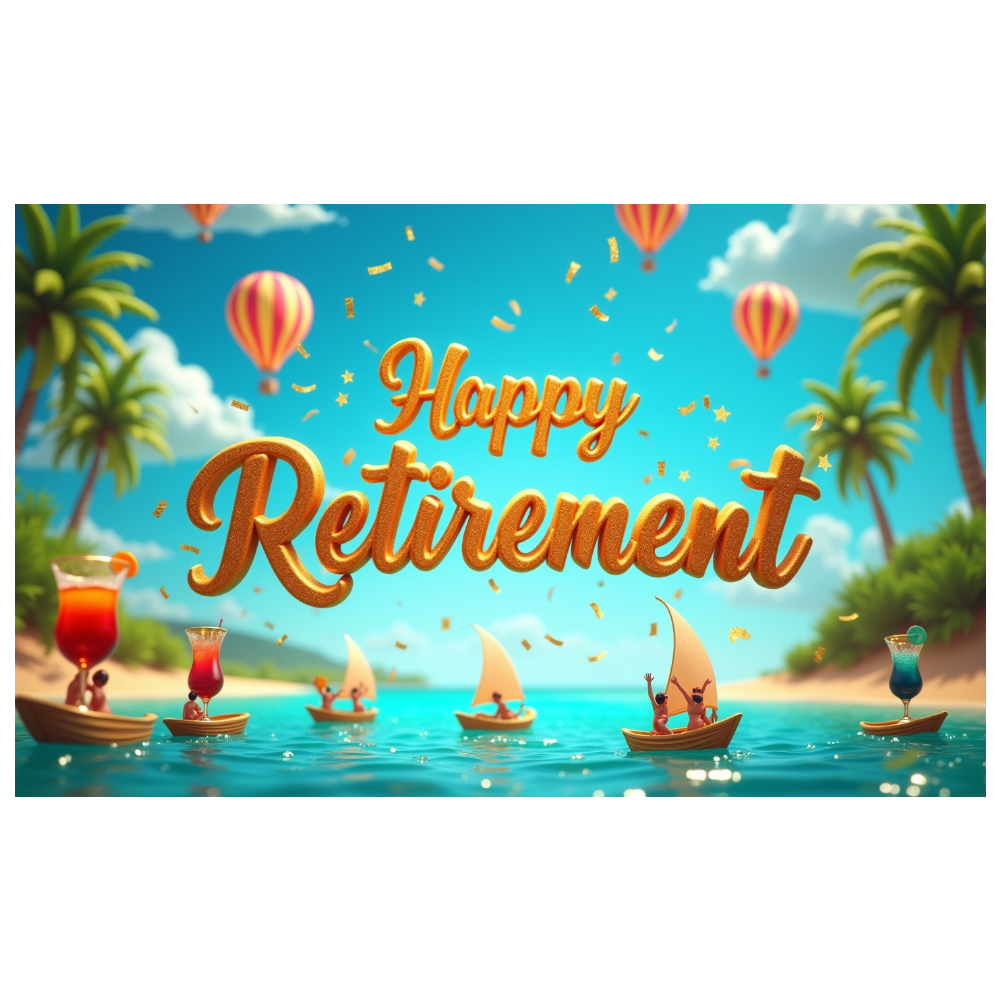 Beach Themed Happy Retirement Banner with Sailing Boats Balloons and ...