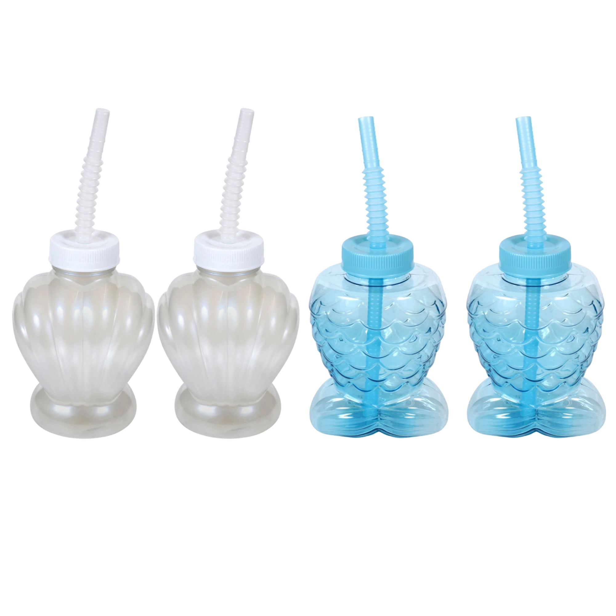 LSM Beach Themed Mermaid Tail and Shell Design Plastic Cups with Lids ...