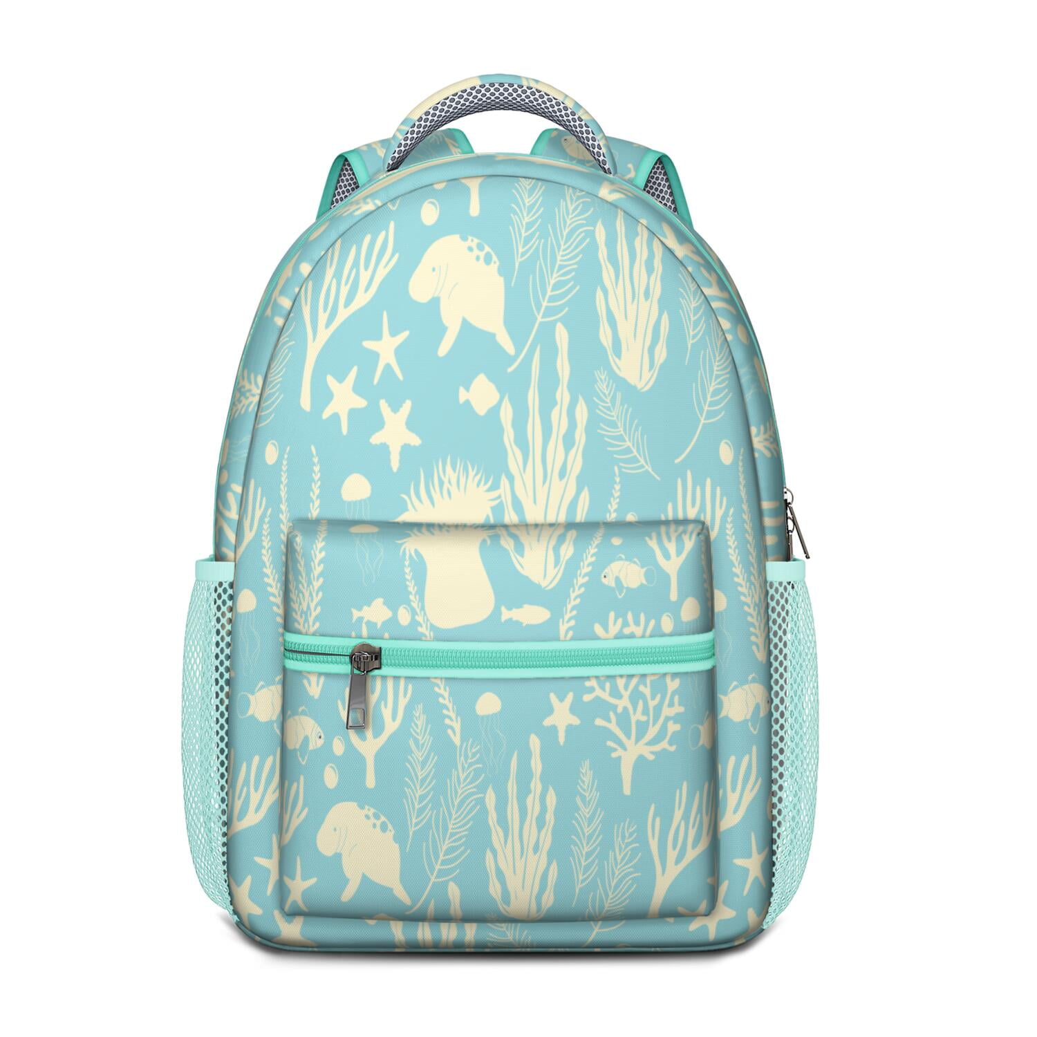 Beach Themed Waterproof Backpack - Ergonomic Coral & Fish Print Student ...