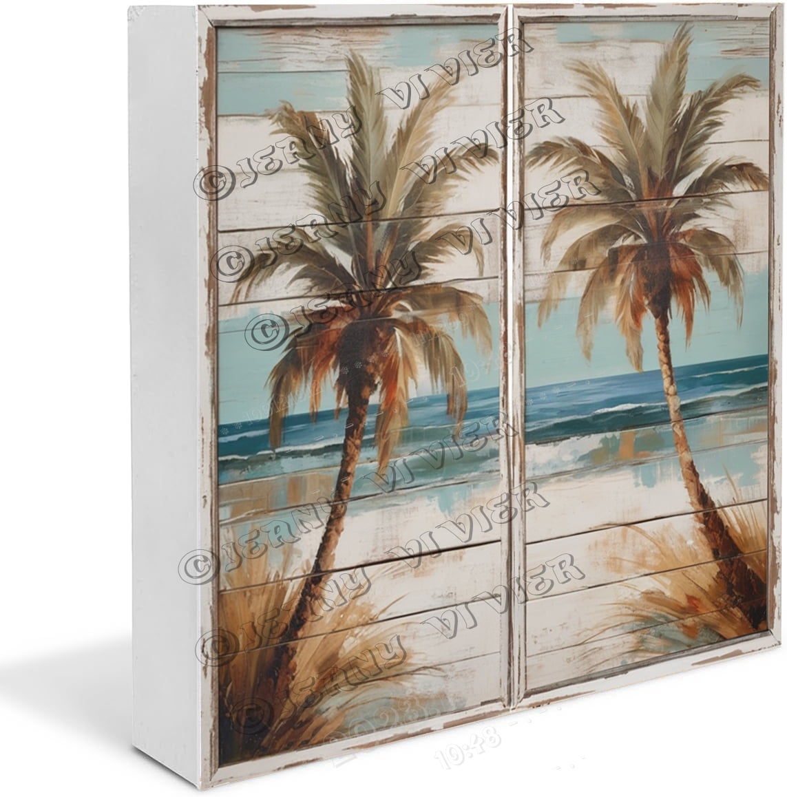 Beach Themed Wooden Box Sign Beach House Decor Square Wood Sign Desk ...