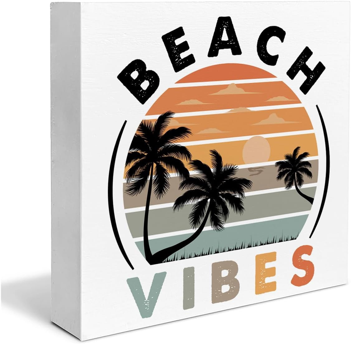 Beach Themed Wooden Box Sign Beach House Decor Beach Vibes Square Wood ...